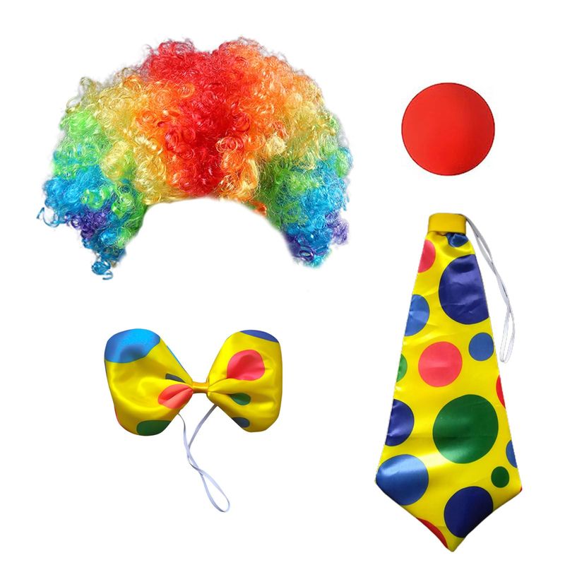 MIVAIUN 4-Piece Clown Costume Set, Clown Curly Wig, Rainbow Clown ...