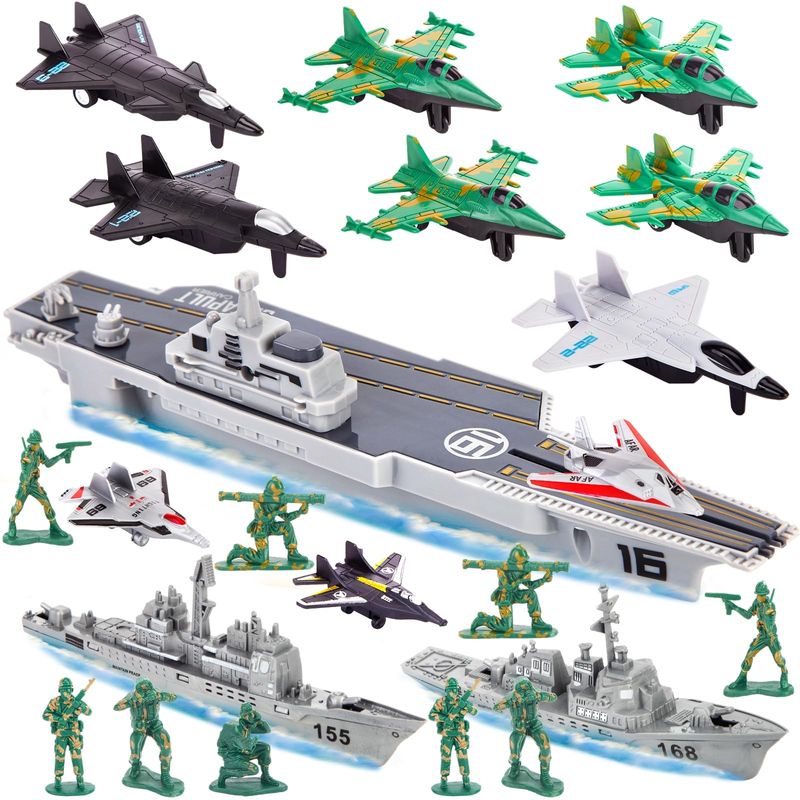 3 otters 27PCS Aircraft Carrier Toy Set, Army Men Military Set Battle ...