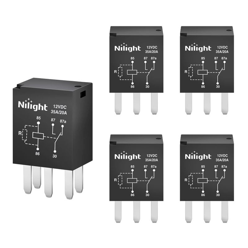 Nilight SPST Multi Purpose Relay 12V 5 Prong Fuel Pump Relay 5Pack 35A/20A Ultra Micro ISO ...