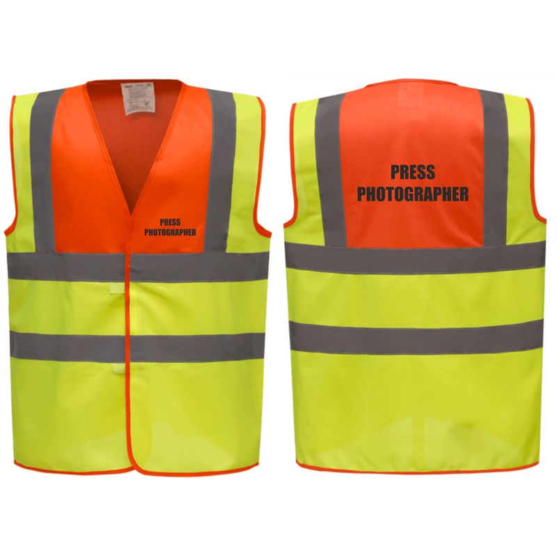 Brook Hi Vis Premium Two Tone Safety Vest - PRESS PHOTOGRAPHER Printed ...