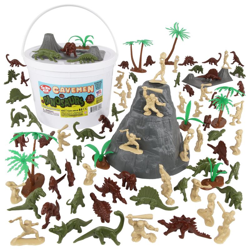 TimMee Bucket of Prehistoric Dinosaur & Caveman - 83pc Plastic Figures ...