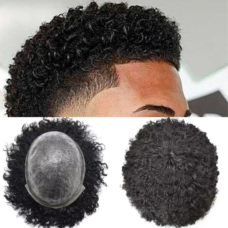 Afro Toupee for Black Men Full PU Injected Mens Hair Units for African ...
