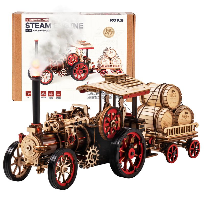 ROKR 3D Puzzle for Adults Steam Engine Tractor Locomotive Model Kit Electric Vintage Car ...