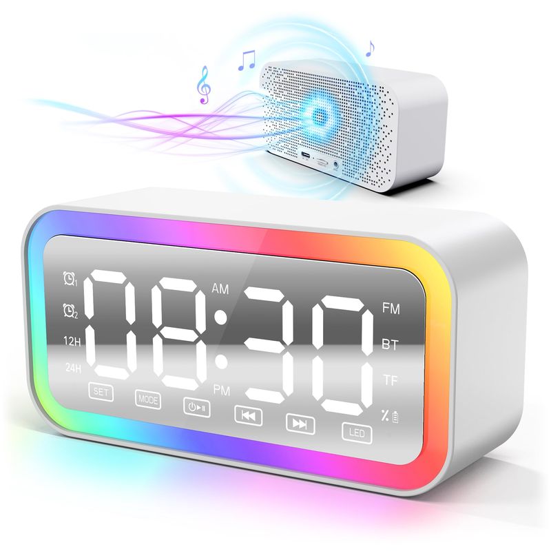 Luminotec Digital Alarm Clock, Bluetooth Speaker, LED Lights, Radio FM ...