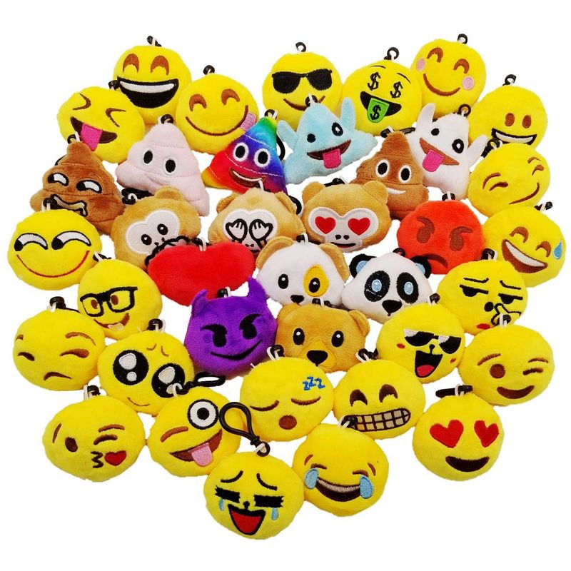 JZK 38 x Mini plush emoticon keychain keyring 5cm / 2 inch yellow small ...