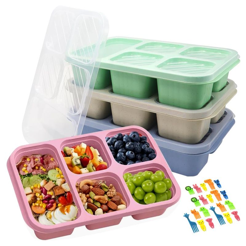 GYSRXS 4 Pack Bento Lunch Box 5 Compartment Snack Box with Transparent ...