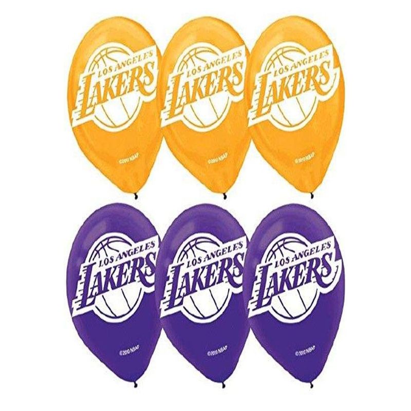 NBA LA Lakers Yellow and Purple Latex Balloons - 12'' (Pack Of 6 ...
