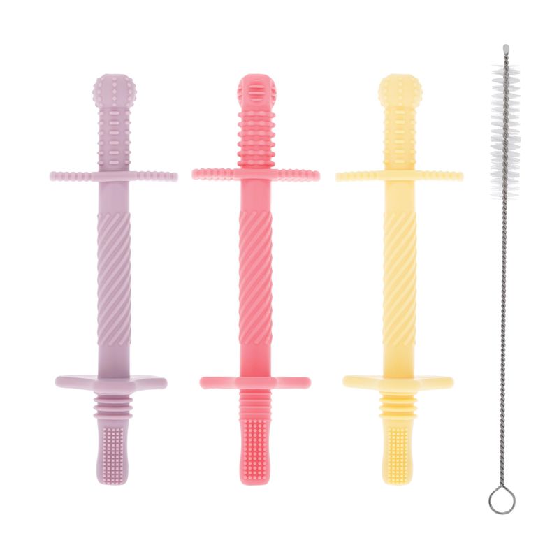Nuby Silicone Teething Tubes – 3-Pack Teething Straws for Babies ...