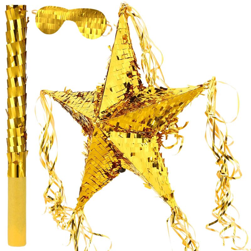 Foil Star Piñata with Blindfold and Bat for Kids Birthday Foldable Star ...