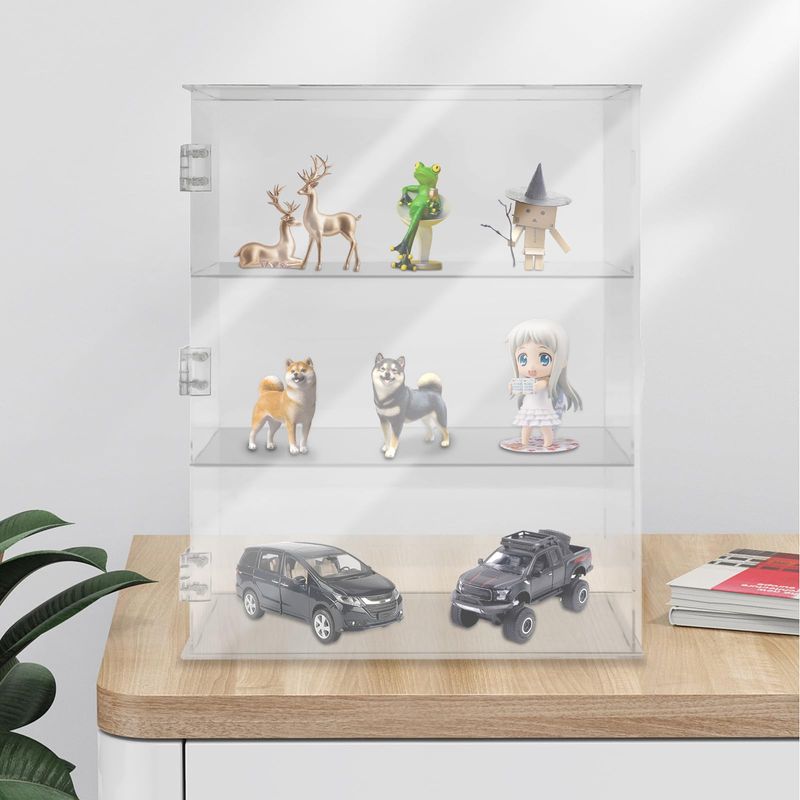 Acrylic Display Case 3 Tier Clear Display Case with Cabinet Door Desktop Dustproof Collectibles ...