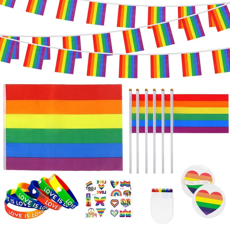 19 PCS Pride Accessories, Gay Pride Rainbow Decoration Set, Ride Flag ...