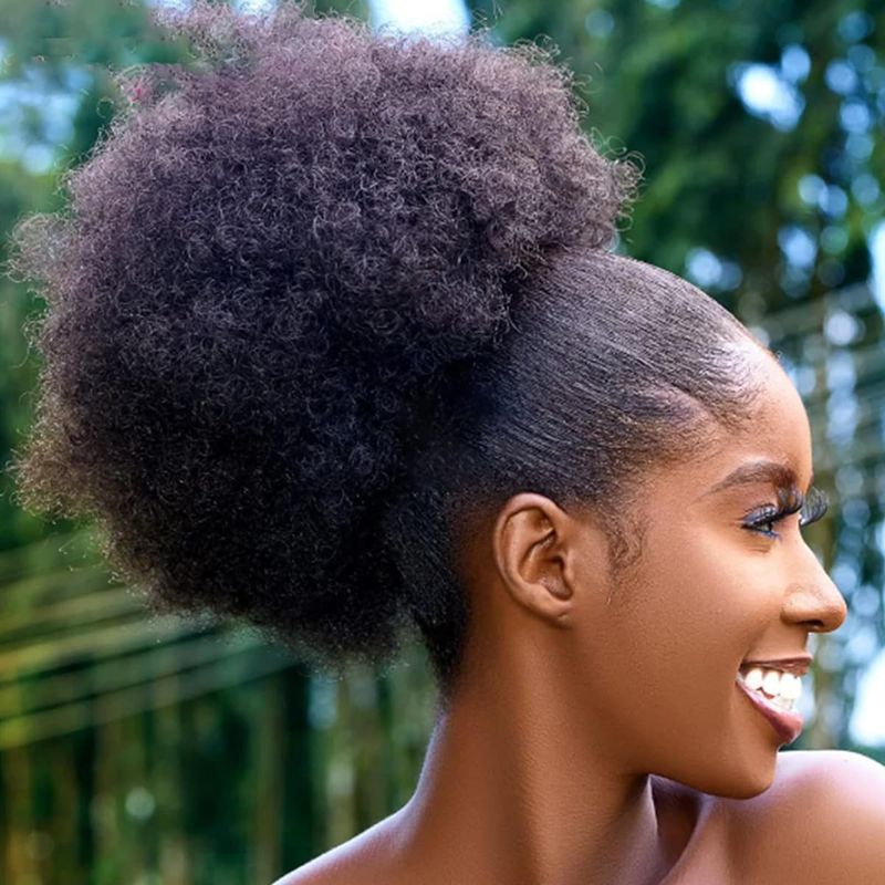 Feelgrace Afro Puffs Drawstring Human Hair Buns Natural Drawstring Two ...