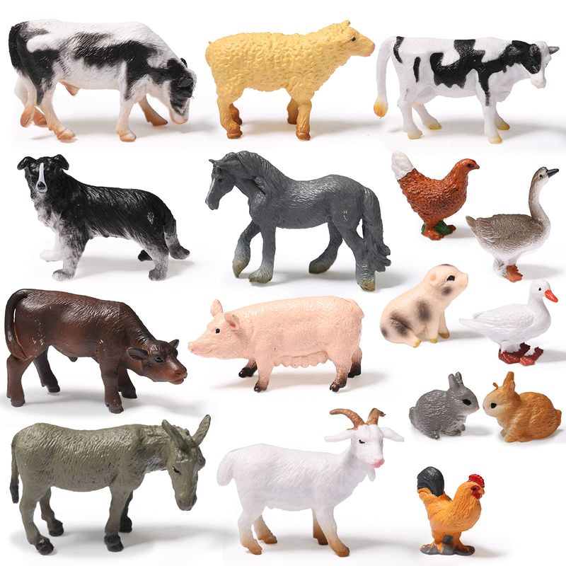 16 Pcs Mini Farm Animal Toys Realistic Plastic Kids Animal Figurines ...