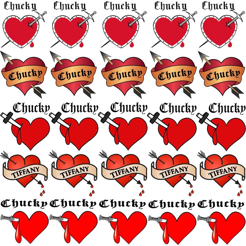 VANTATY 25 PCS 3D Bride Of Chucky Tattoo Heart, Tiffany Costume Bride ...