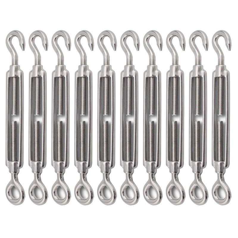 FVIEXE 10Pack M6 Turnbuckle Hook and Eye, Stainless Steel Cables Wire Turnbuckles, Heavy Duty ...