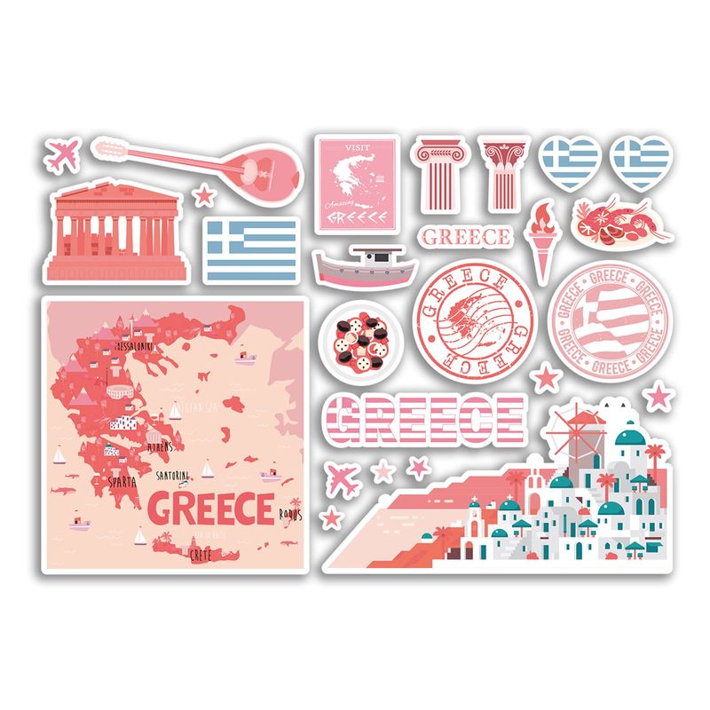 A5 Sticker Sheet Greece Pink Landmarks Vinyl Stickers - Greek Map ...