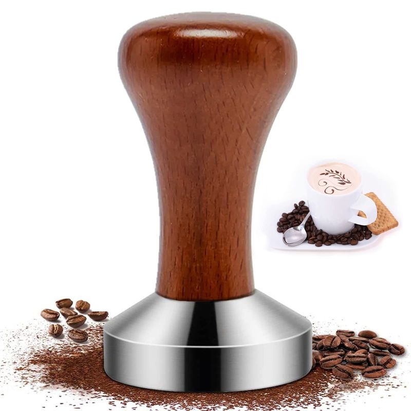 51mm Solid Aluminum Coffee Tamper, Wooden Handle Espresso Press Tamper ...