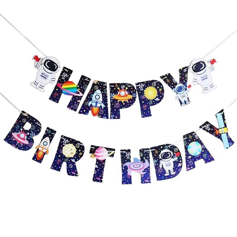 Astronaut Happy Birthday Banner, Space-Themed Garland with Planets and ...