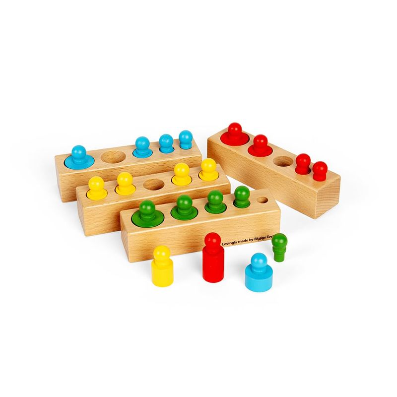 Bigjigs Toys Wooden Peg Blocks - 24 Piece Size & Shape Sorter ...