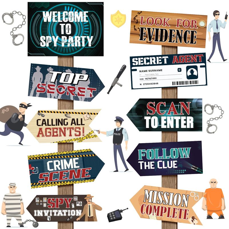 20 Pieces Secret Agent Detective Decorations Welcome to Spy Party Signs ...