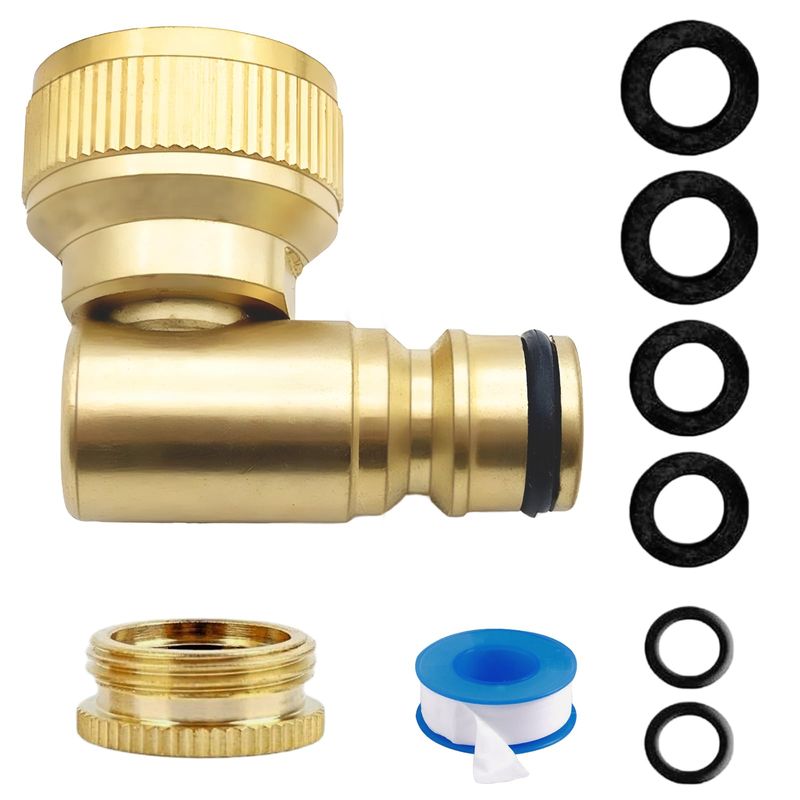 Garden Hose Tap Connector 1/2" & 3/4",Brass Angled Tap Connector,90 ...
