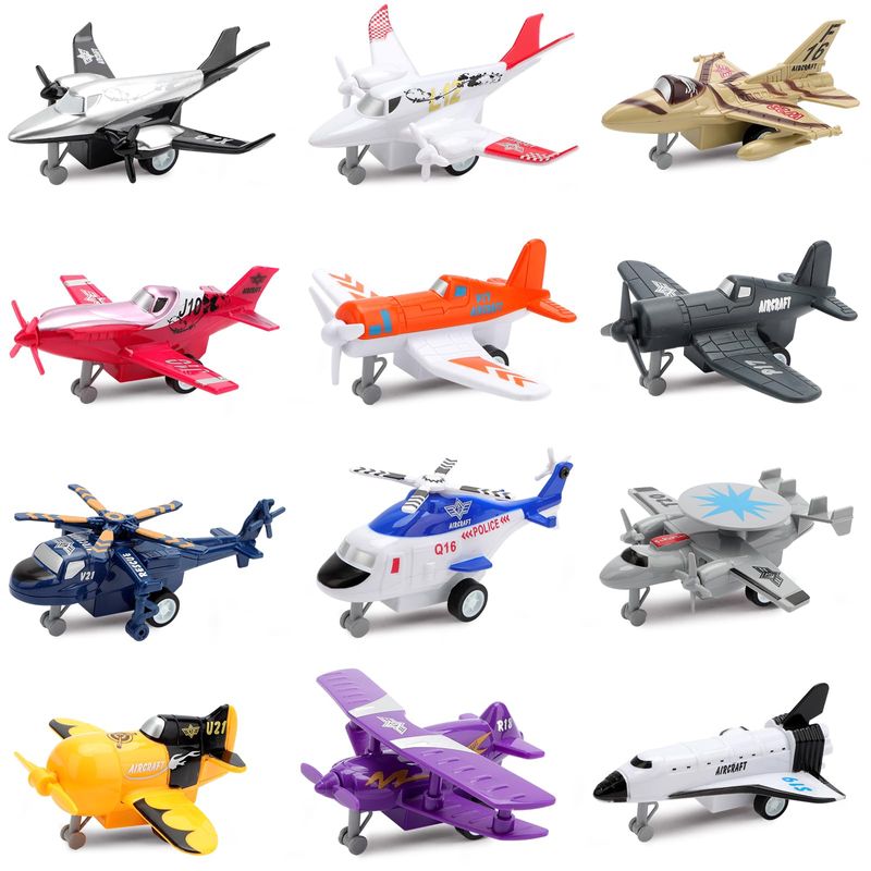 deAO Set of 12 Pull Back Airplanes Vehicle Playset Variety Pack of ...