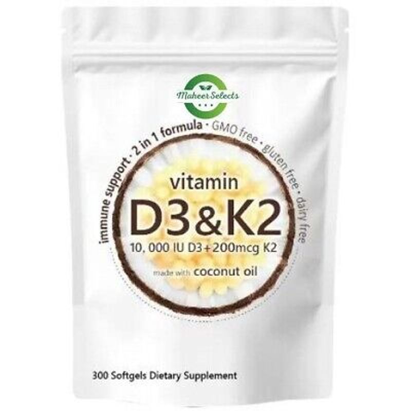 Vitamin D3 10000 iu Plus K2 (MK-7) 200 mcg, 300 Virgin Coconut Oil ...