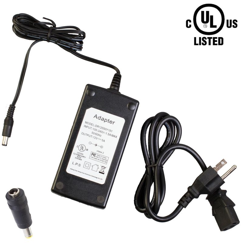 UL Listed 12v 5A 60W LED LIGHT AC to DC POWER ADAPTER + 5.5mm x 2.5mm ...