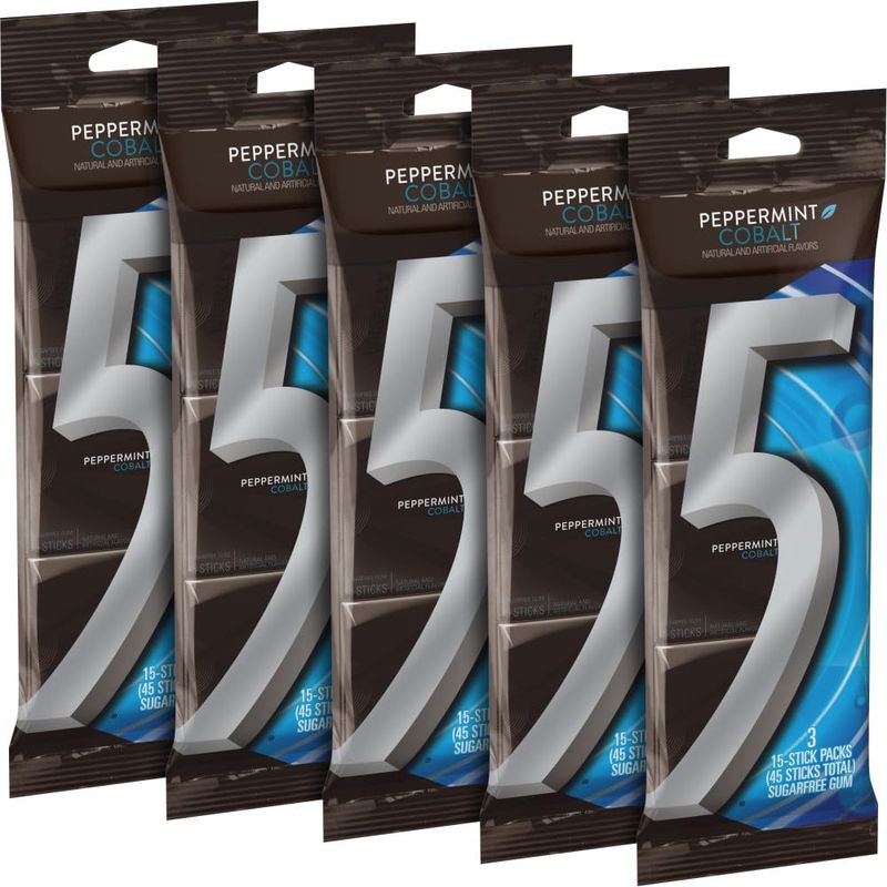 Five Gum Peppermint Cobalt Sugarfree Gum, 45 Count, (Pack of 5 ...