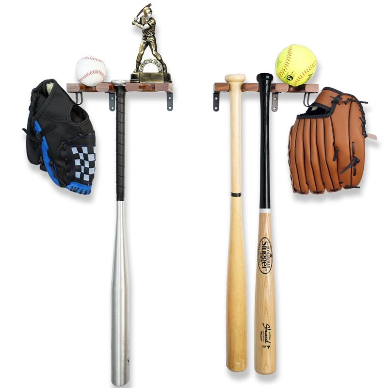 Westant Baseball Bat Wall Mount - 2-Pack Wooden Baseball Bat Display ...