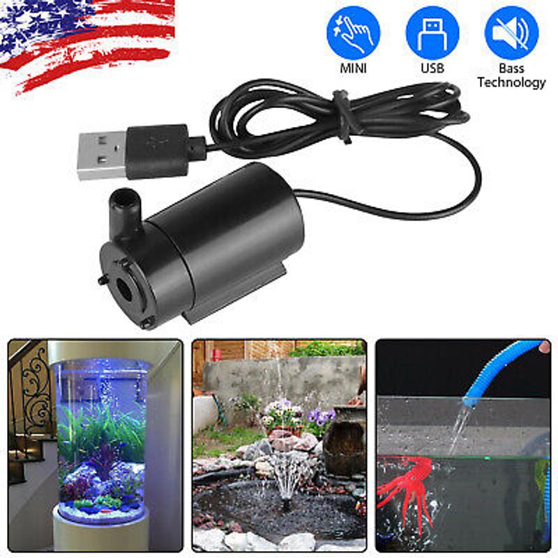 Water Pump Mini Mute Submersible USB 5V 1M Cable Garden Fountain Fish ...