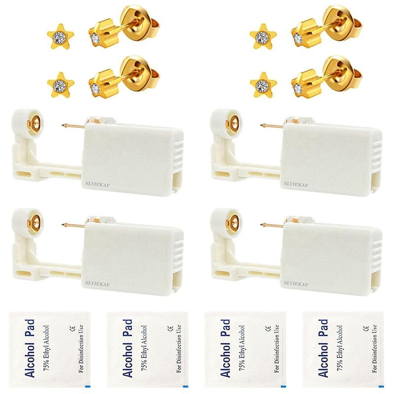 4 Pack Self Ear Piercing Gun Kit, Disposable Self Ear Piercing Gun Kit ...