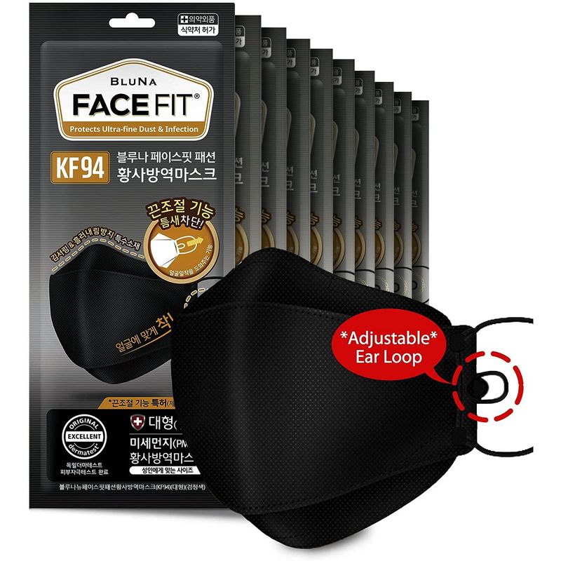 [20-pack] ::Authentic:: BLUNA [LARGE][BLACK] KF94 Facefit Ergonomic 3D ...