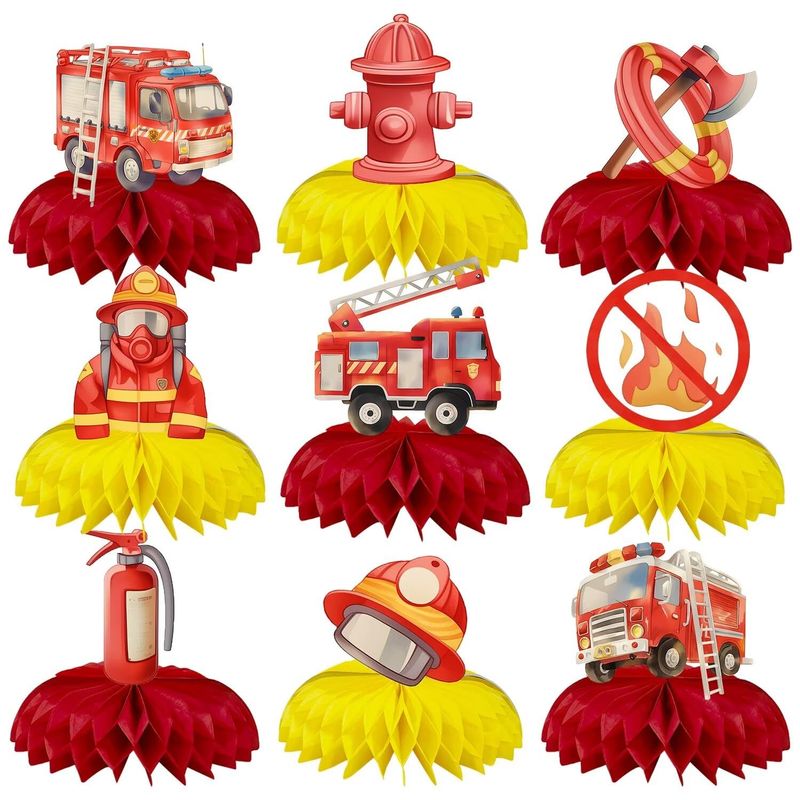 9 Pcs Firetruck Birthday Decorations Fire Hydrant Centerpiece ...