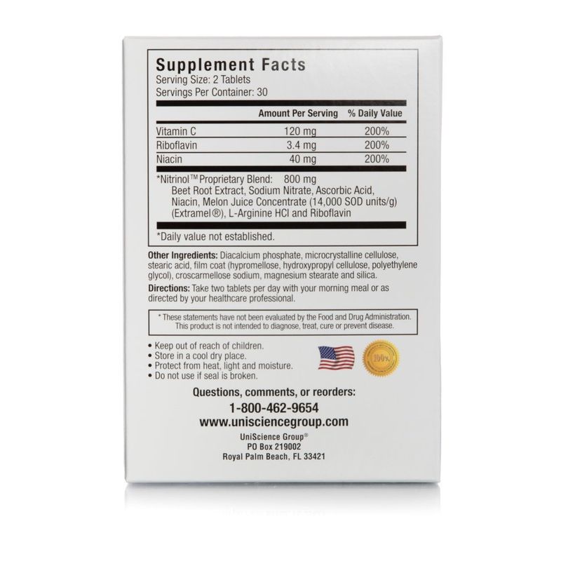 UniScience Group Nitrinol, Natural Nitric Oxide Booster with Beetroot ...