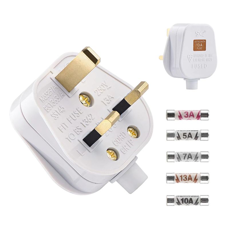 2 Pack 3 Pin Plug UK 13 Amp Plugs White Plug Fused Mains Plugs with 3A ...