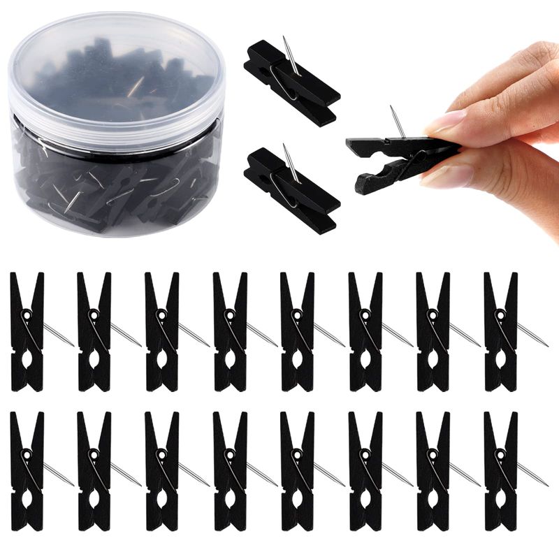 50 Count Push Pin Clips for Bulletin Board, Wooden Push Pins with Clips ...
