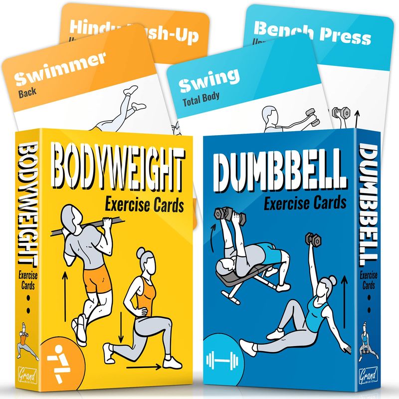 [2-PACK] Bodyweight & Dumbbell Workout Cards - Large Size 5" x 3.5 ...