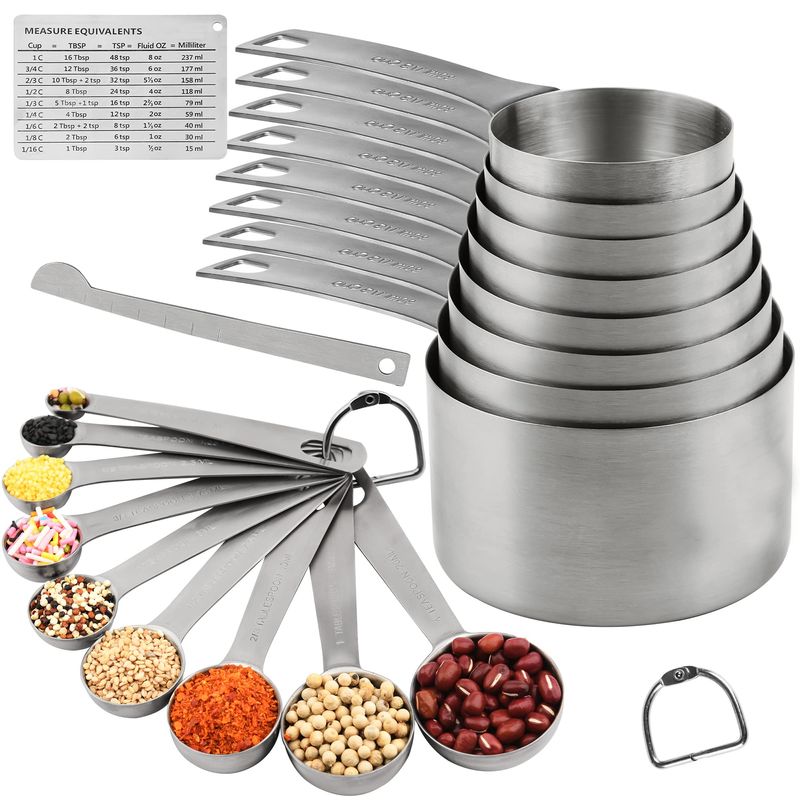 Measuring Cups and Spoons Set, 8 Stainless Steel Measuring Cups and 9 ...