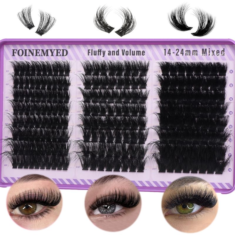 Fluffy Lash Clusters 80D+100D+200D Thick Volume Lash Extension 14-24mm ...