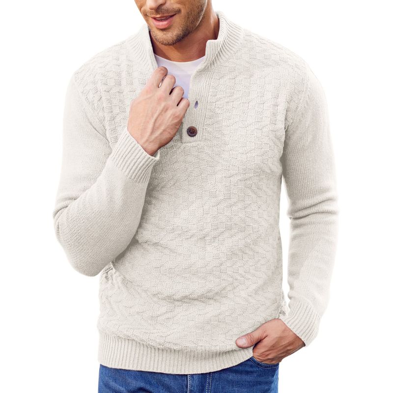 COOFANDY Men Button Collar Sweater Casual Slim Fit Pullover Sweaters ...