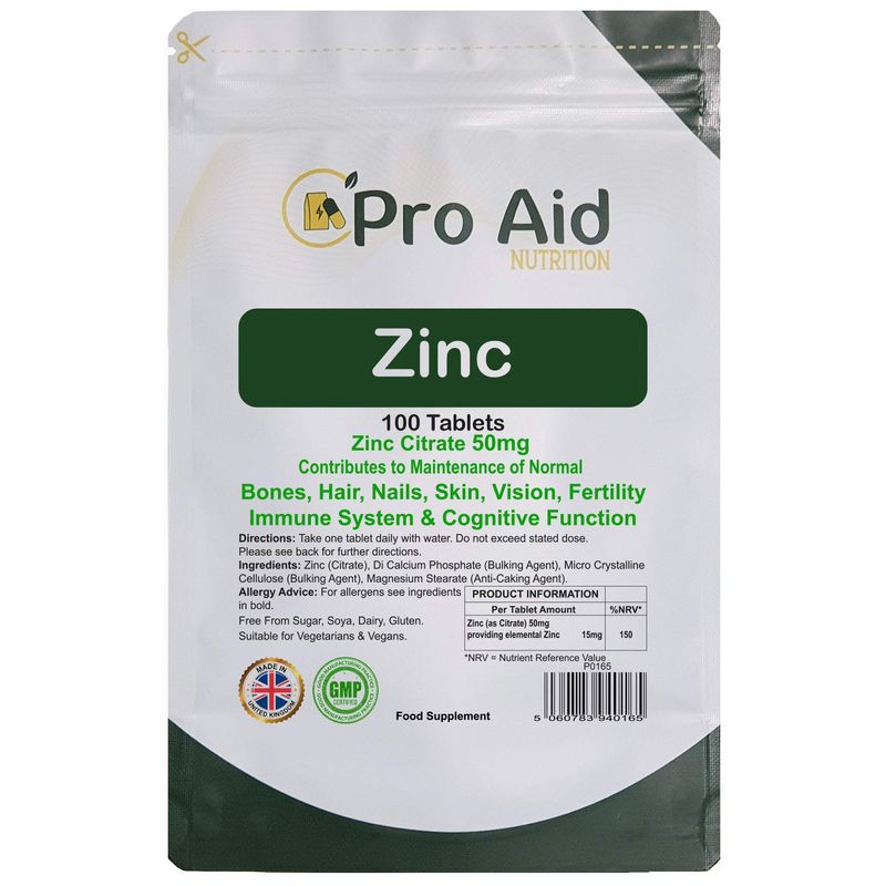Zinc Tablets 50mg | Easy to Swallow | One per Day |100 Pack by ProAid ...