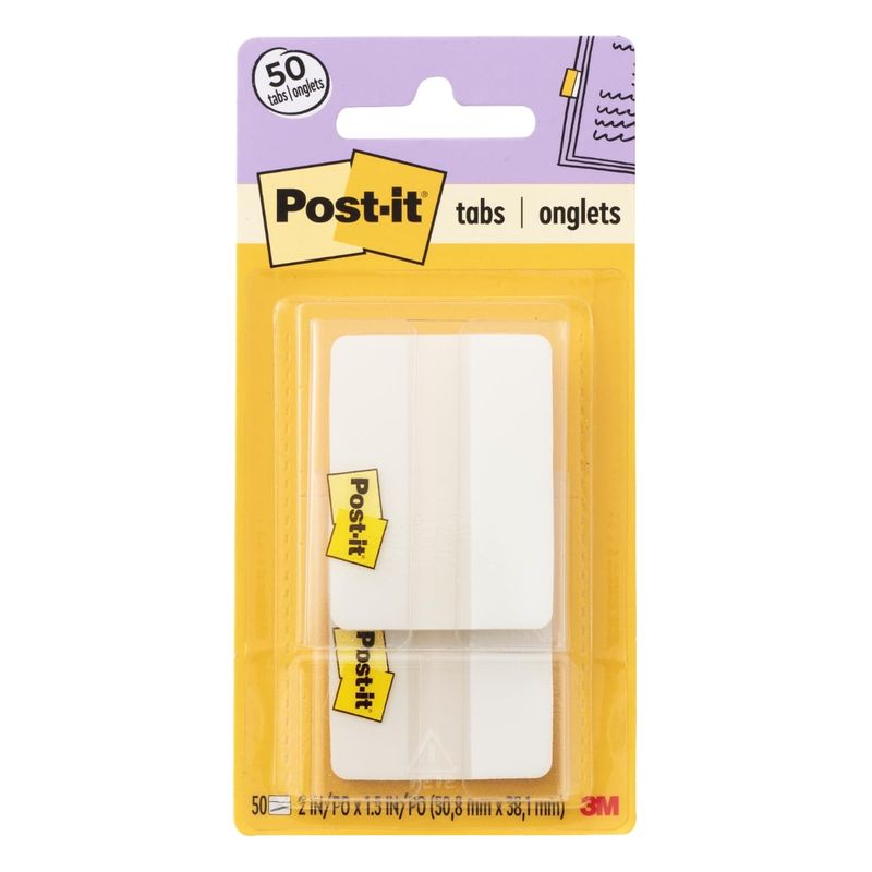 Post-it Tabs, 2 in, Solid, White, 25 Tabs/On-The-Go Dispenser, 2 ...