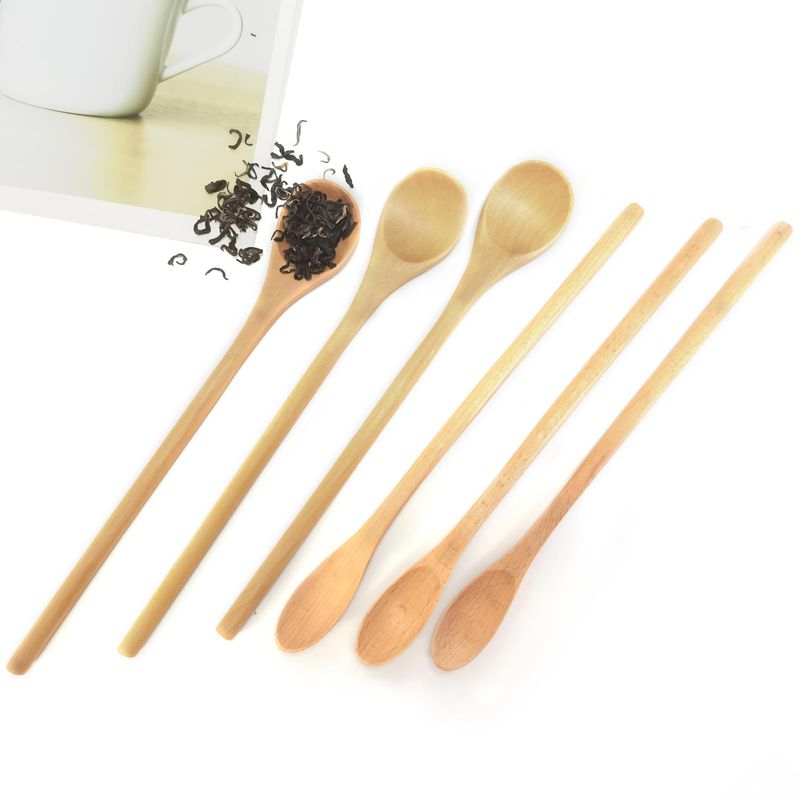 FloraMolly Wooden Teaspoons Set of 6, Long Handle Cooking Spoons ...