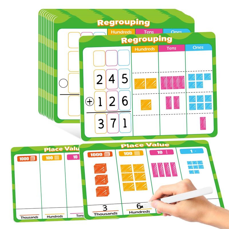 Laffunz 10 PCS Place Value Chart Dry Erase Flash Cards, Addition and ...