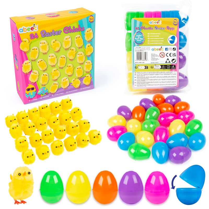abeec Easter Chicks & Plastic Eggs Bundle | 24 Fluffy Easter Chicks ...