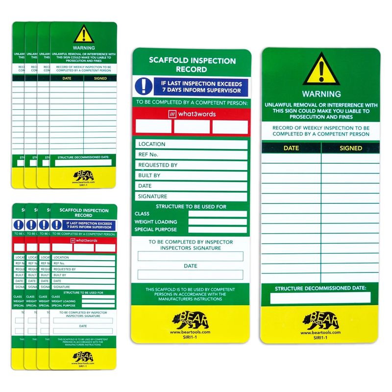 BearTOOLS Scaffold Inspection Record Kit Clear Easy Access Quality ...