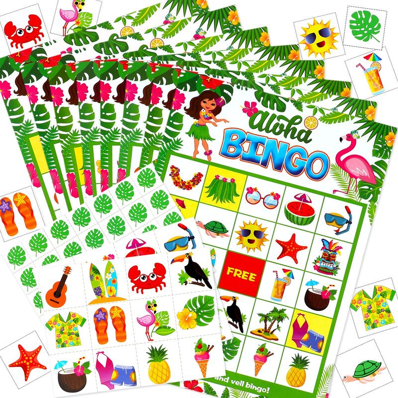 HOWAF Hawaiian Aloha Party Supplies Bingo Paper Game Cards, Tiki Luau ...