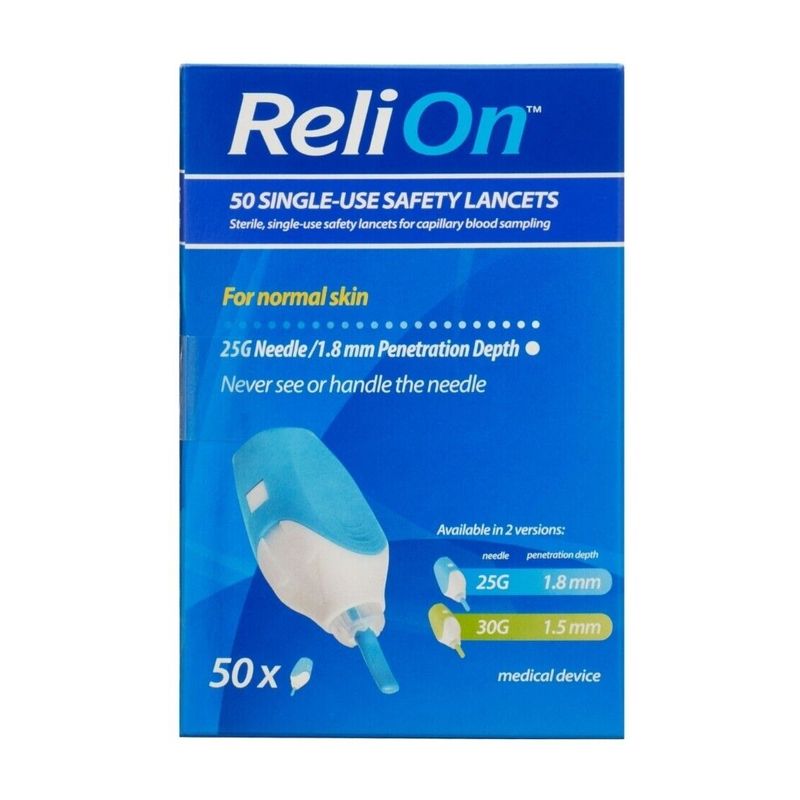 Relion Single Use 2-in-1 Lancet 25 Gauge For Normal Skin 50 ct 06/2027 ...