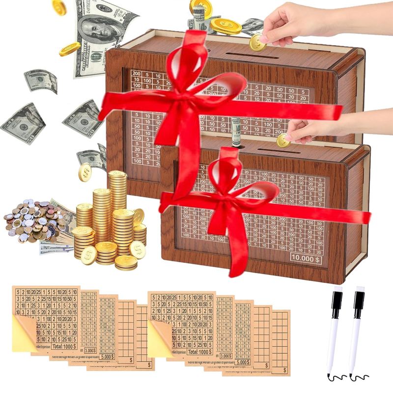 【2Packs】 Money Saving Box Piggy Bank Wooden Coin Bank for Kids Adults ...